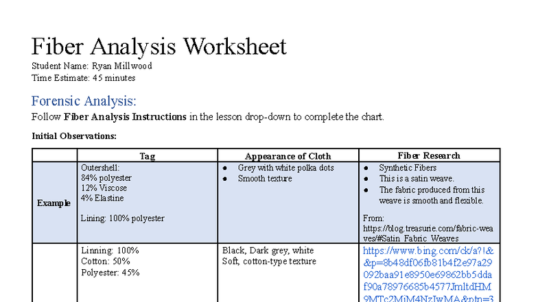 Forensic Fiber Analysis Worksheet (FLVS) - Studocu