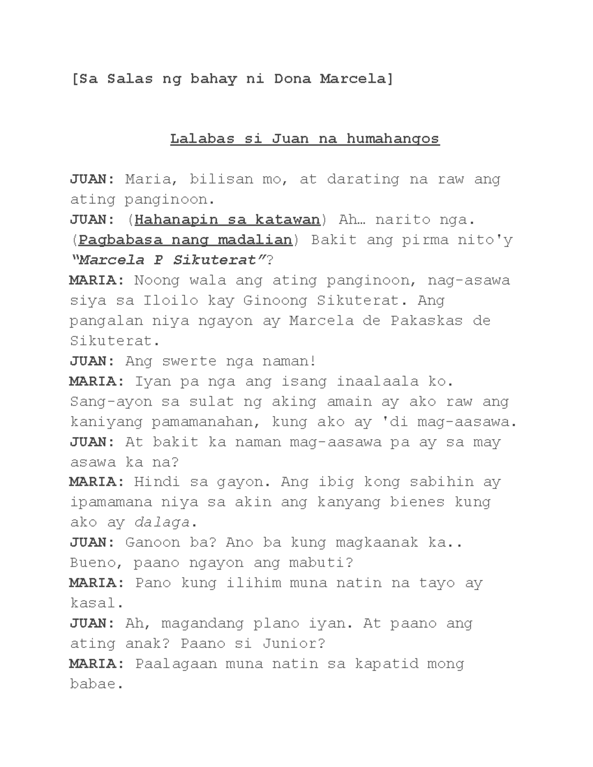 Sino Ba Kayo? Script ng Dula sa Klaseng FIL 101 - Studocu