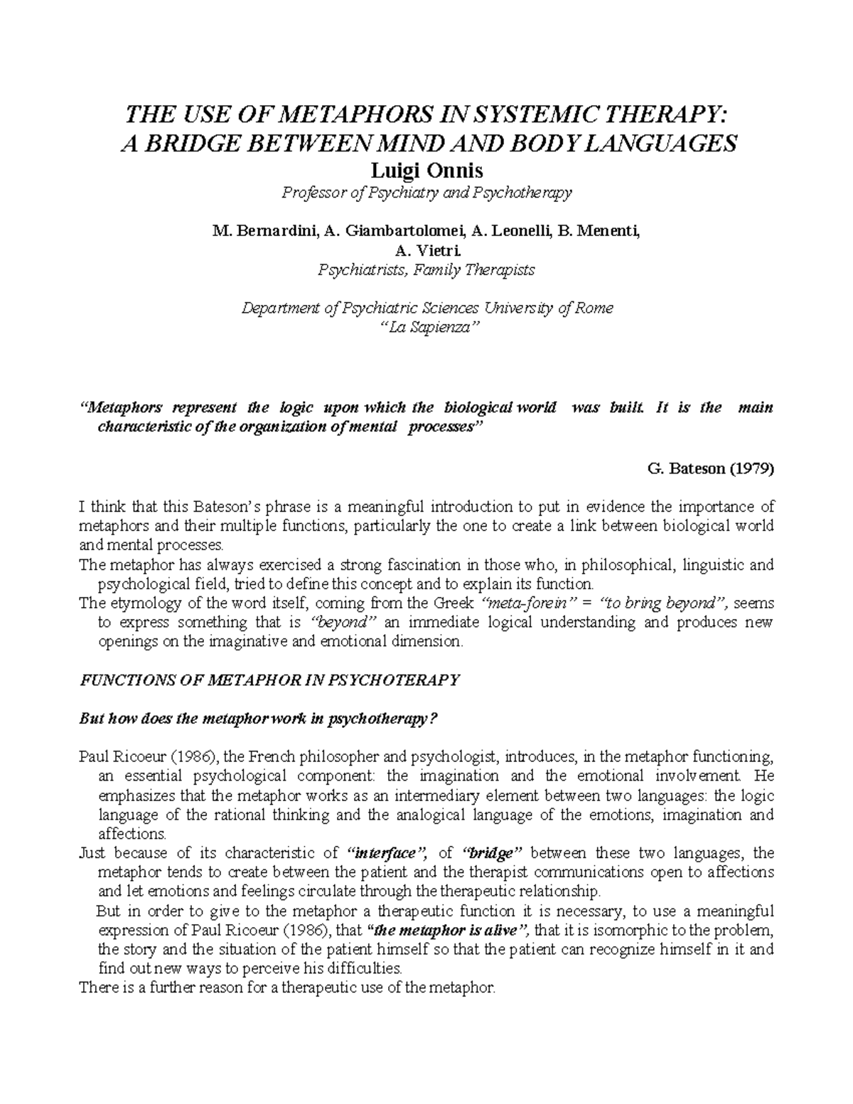 71728243 The Role of Metaphors in Systemic Therapy Practices - Studocu