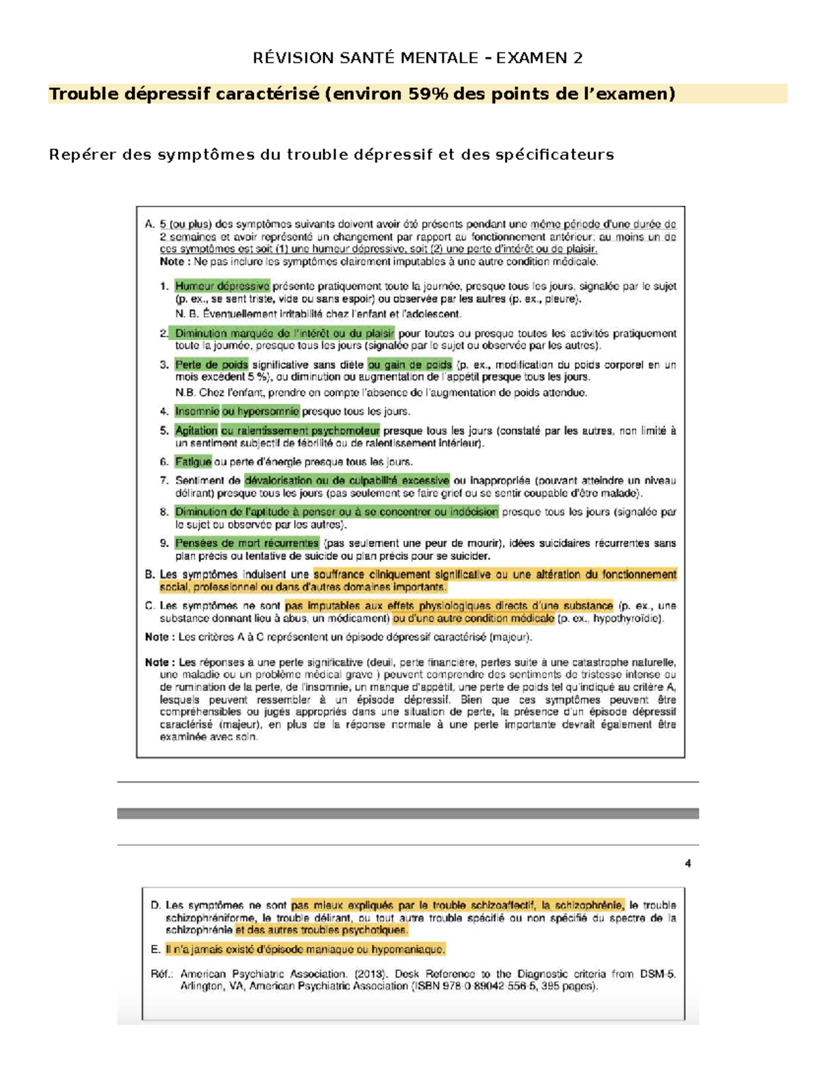 Révision Santé Mentale - Exam 2 : Troubles Dépressifs et Bipolaires ...