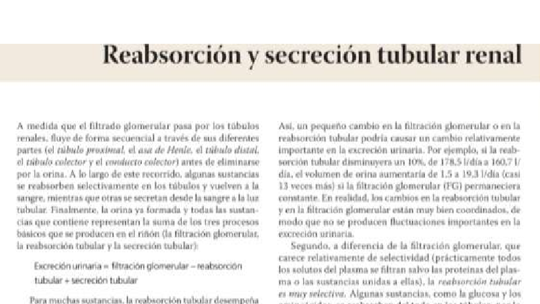 Reabsorción y Secreción Tubular Renal: Mecanismos y Regulación - Studocu