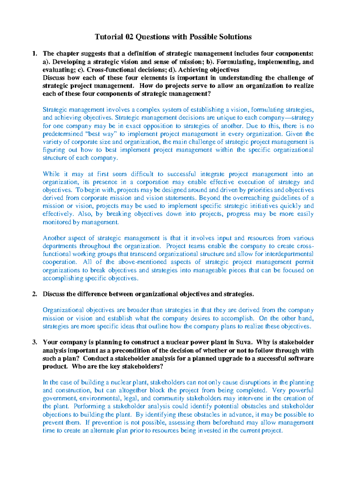Tutorial 02: Strategic Management Questions & Solutions Guide - Studocu
