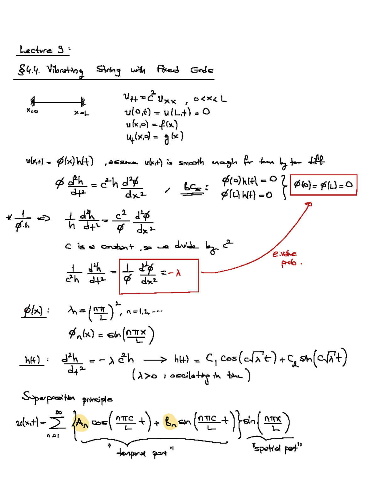 Lecture 9: Vibrating String with Fixed Ends - BCS 441 Notes - Studeersnel