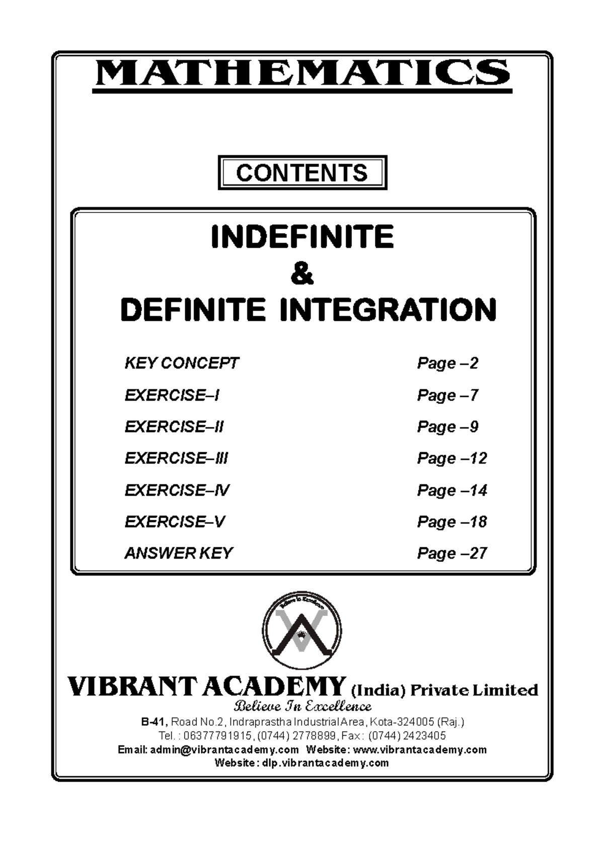 Indefinite and Definite Integration Concepts - MATHEMATICS XII ...