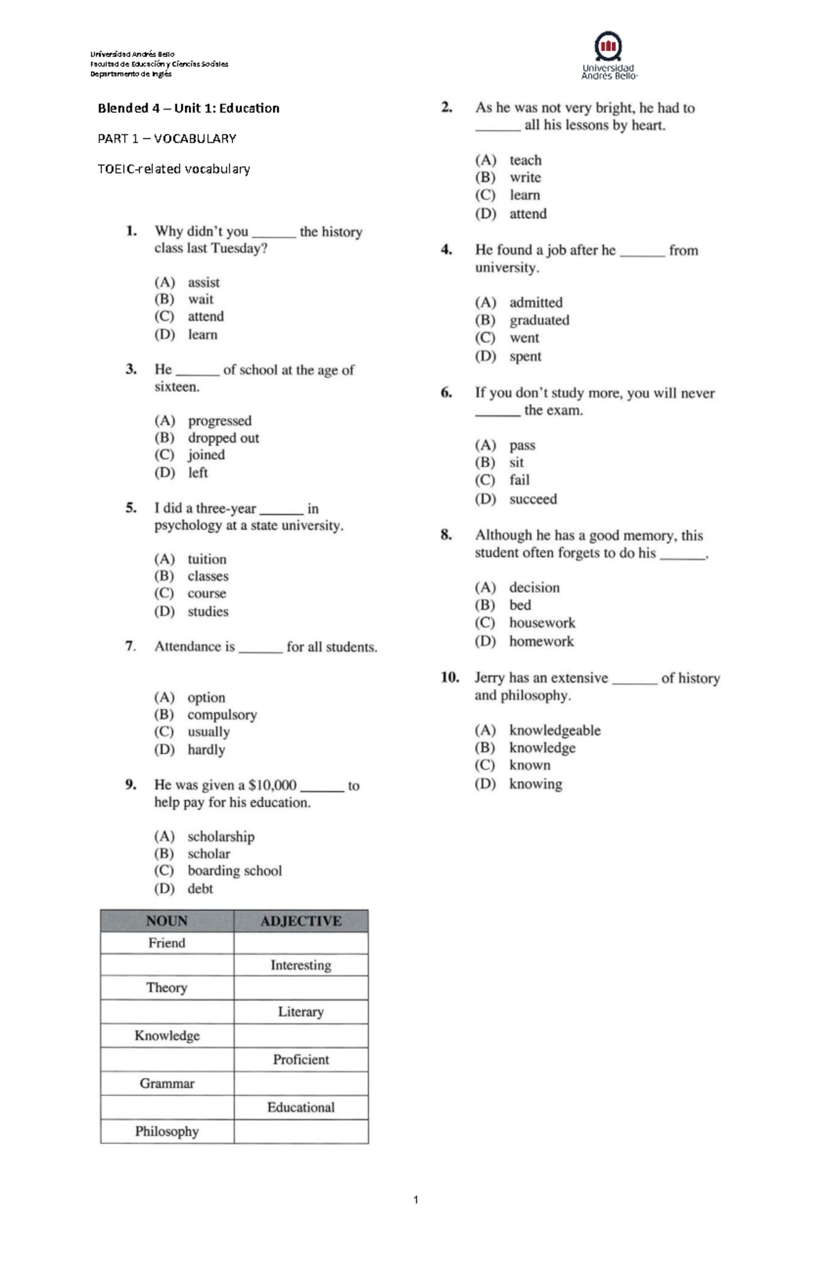 B4 U1 Education Worksheet 202510 - Facultad de Educación y Ciencias ...