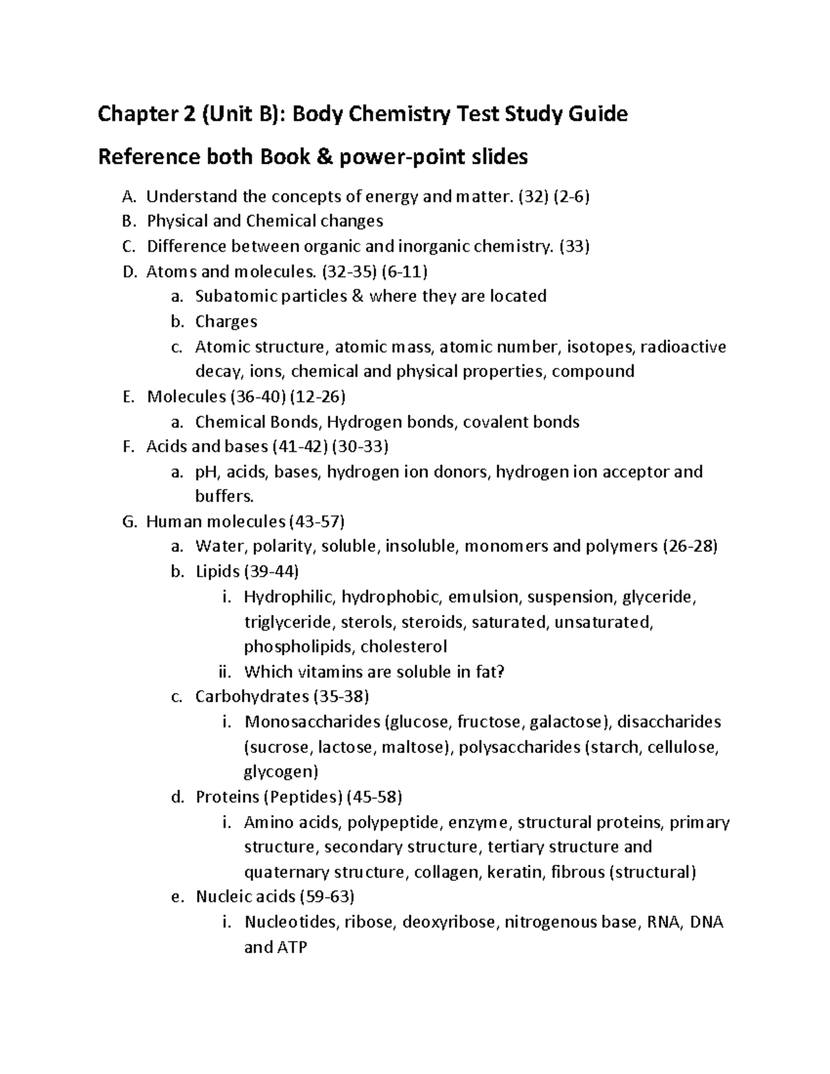 Chapter 2 (Unit B): Body Chemistry Test Study Guide Insights - Studocu