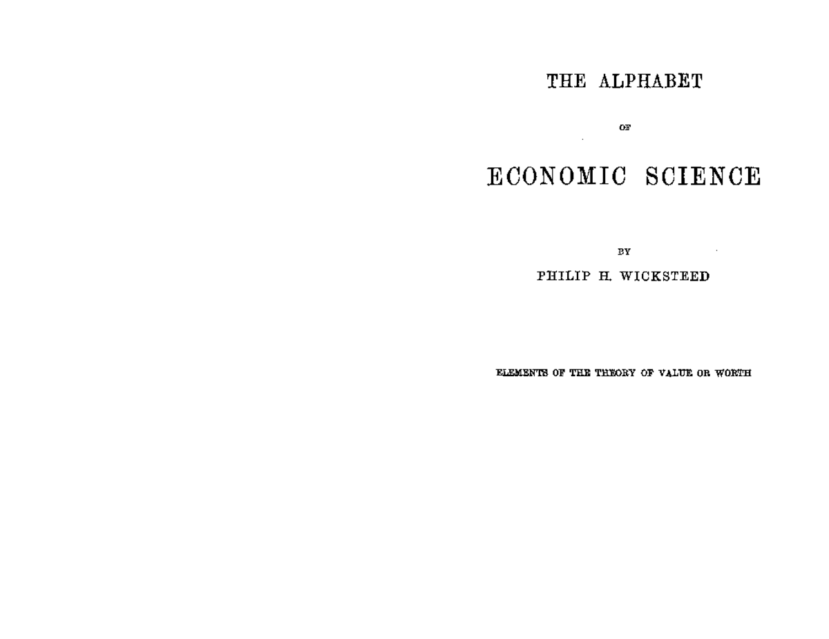 Alphabet of Economic Science: Theory of Value and Worth - Studocu