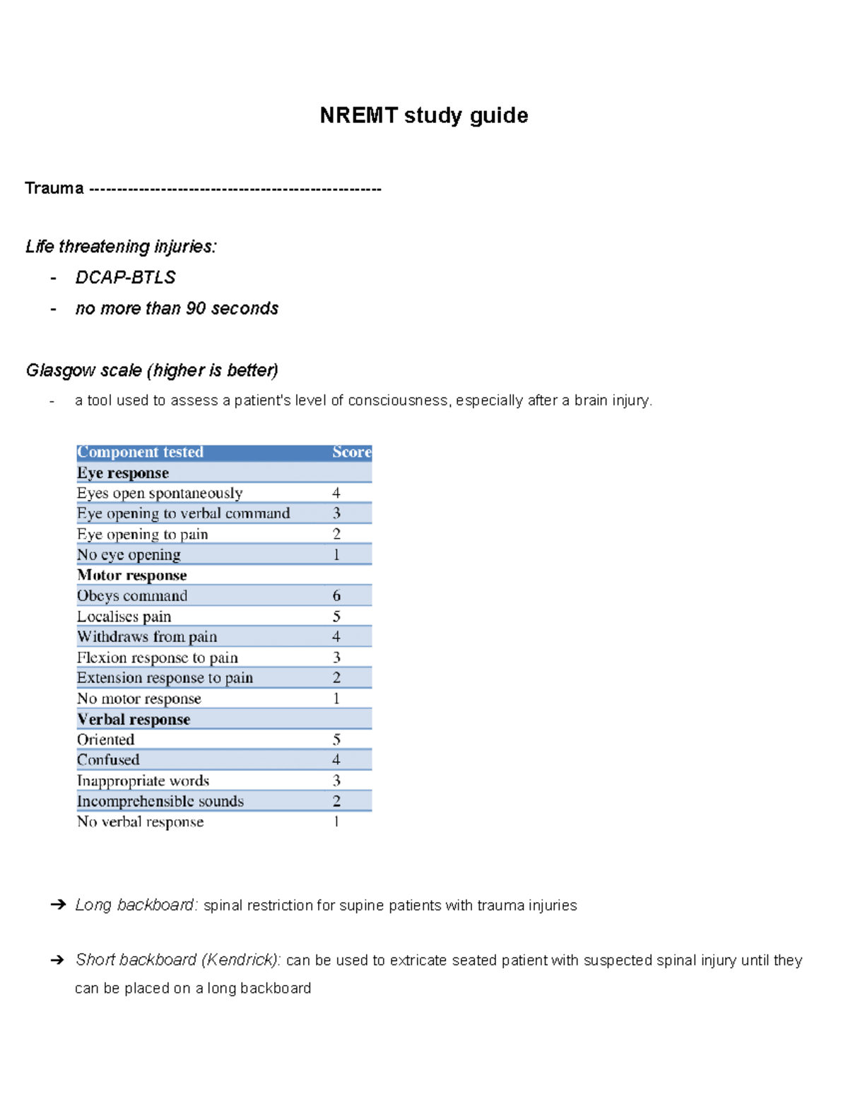 NREMT Study Guide: Trauma & Life-Threatening Injuries - Studocu