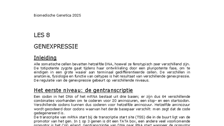 Les 8 - Genexpressie in Biomedische Genetica 2025 - Studocu