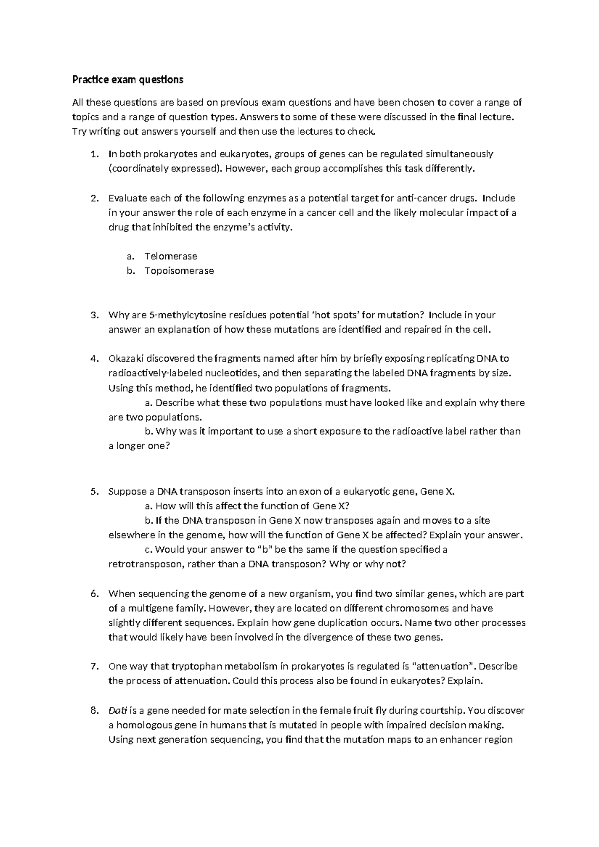 Exam qs - practice exam questions - Practice exam questions All these ...