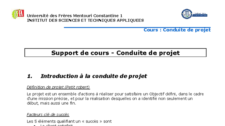 Cours : Conduite de Projet - Support de Cours (ISTAP) - Studocu