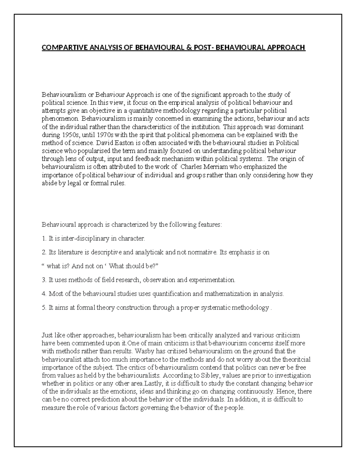 Comparative Study of Behaviouralism & Post-Behaviouralism in Political ...