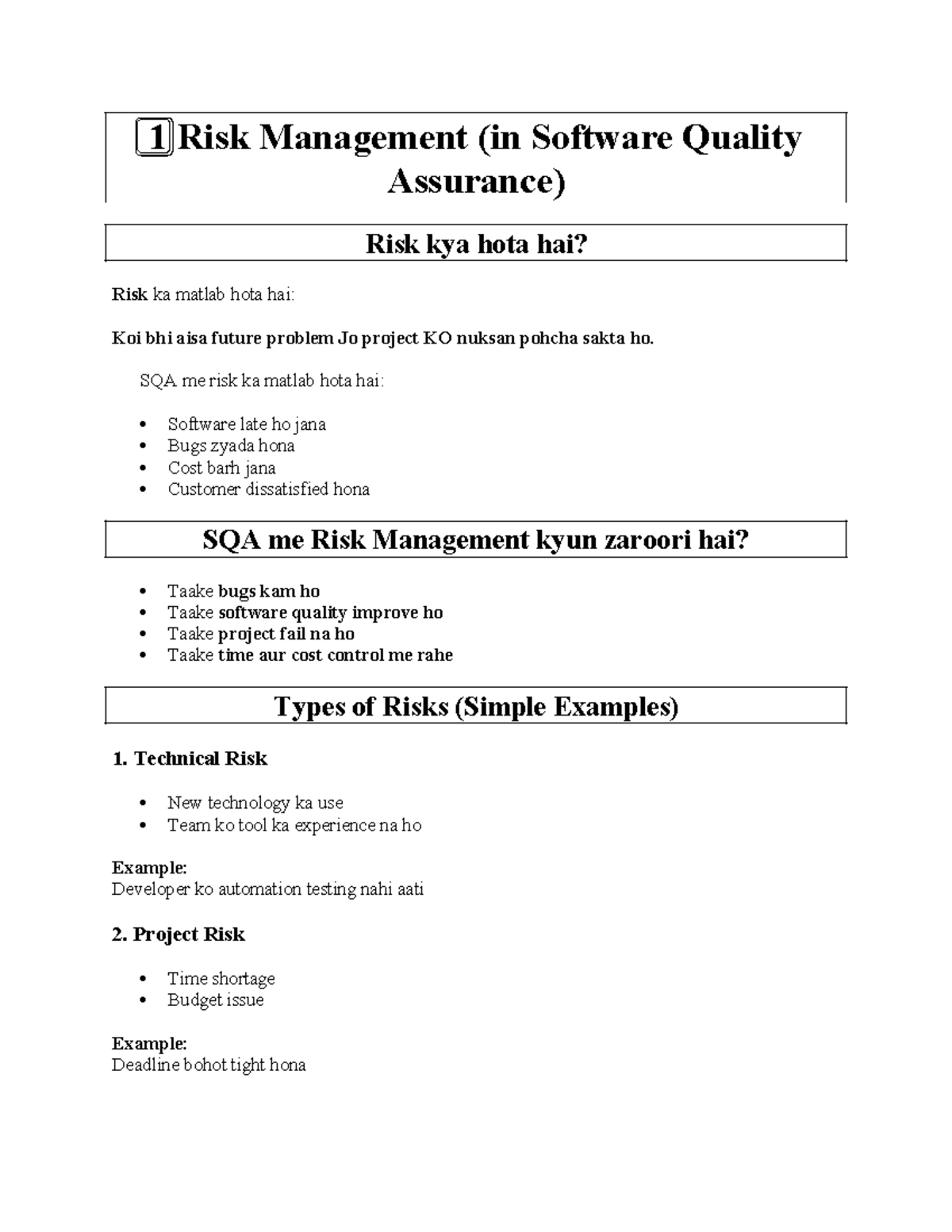 Risk Management & Quality Assurance Notes (SQA) - Studocu