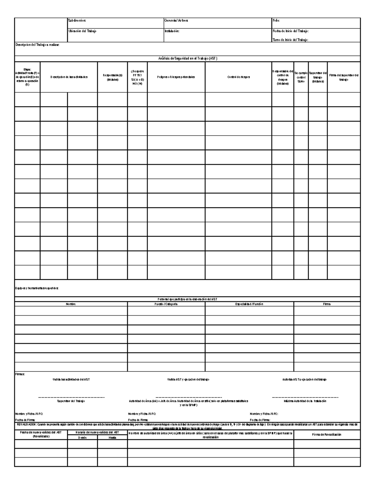 Formato AST Pemex - Análisis de Seguridad en el Trabajo (AST) - Studocu