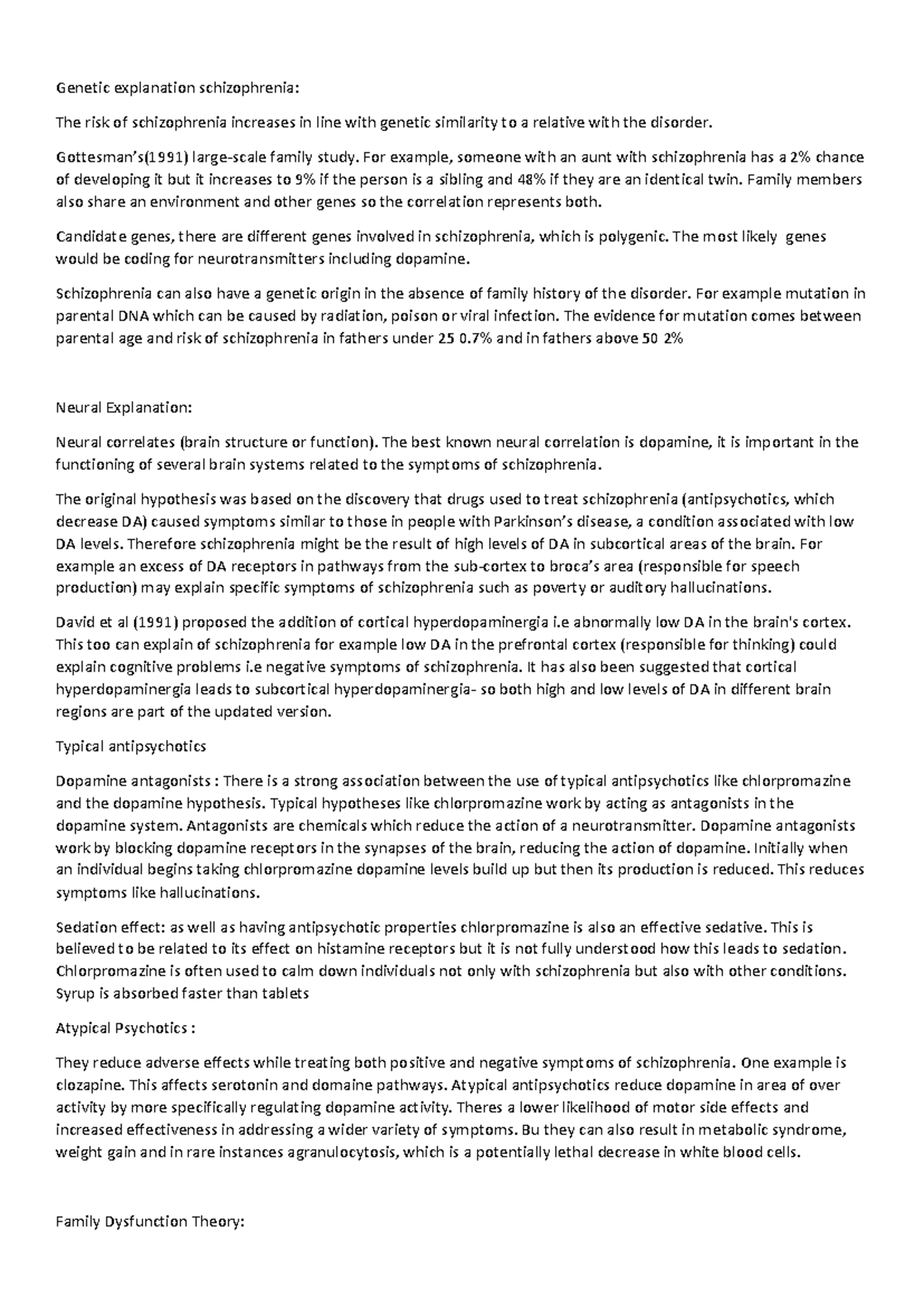 Psychology Schizophrenia A01: Genetic and Neural Explanations ...