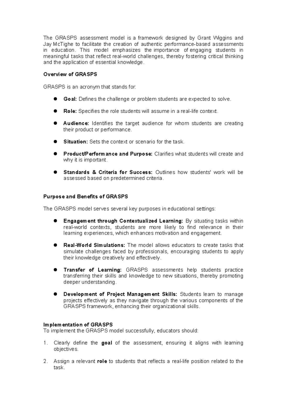 MYP GRASPS Assessment Model Overview for Engaging Math Learning - Studocu