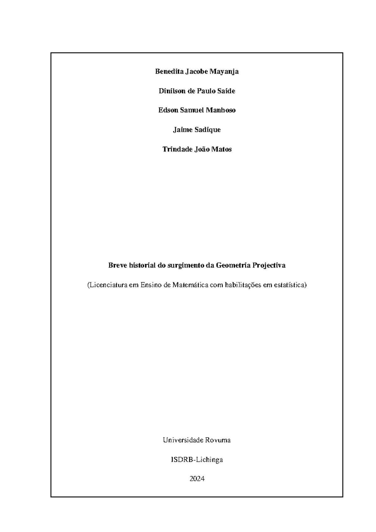Trabalho Acadêmico sobre a Geometria Projectiva - Lic. em Matemática ...