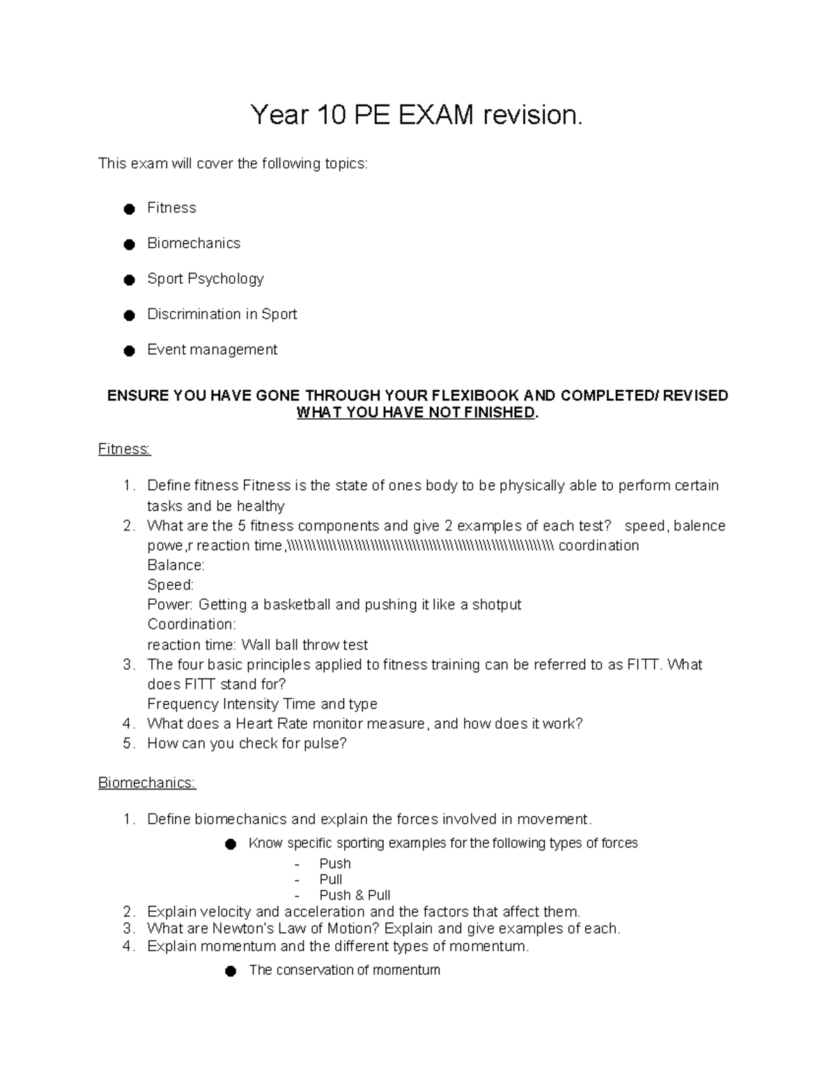 Copy of 2022 Year 10 PE EXAM revision - Year 10 PE EXAM revision. This ...