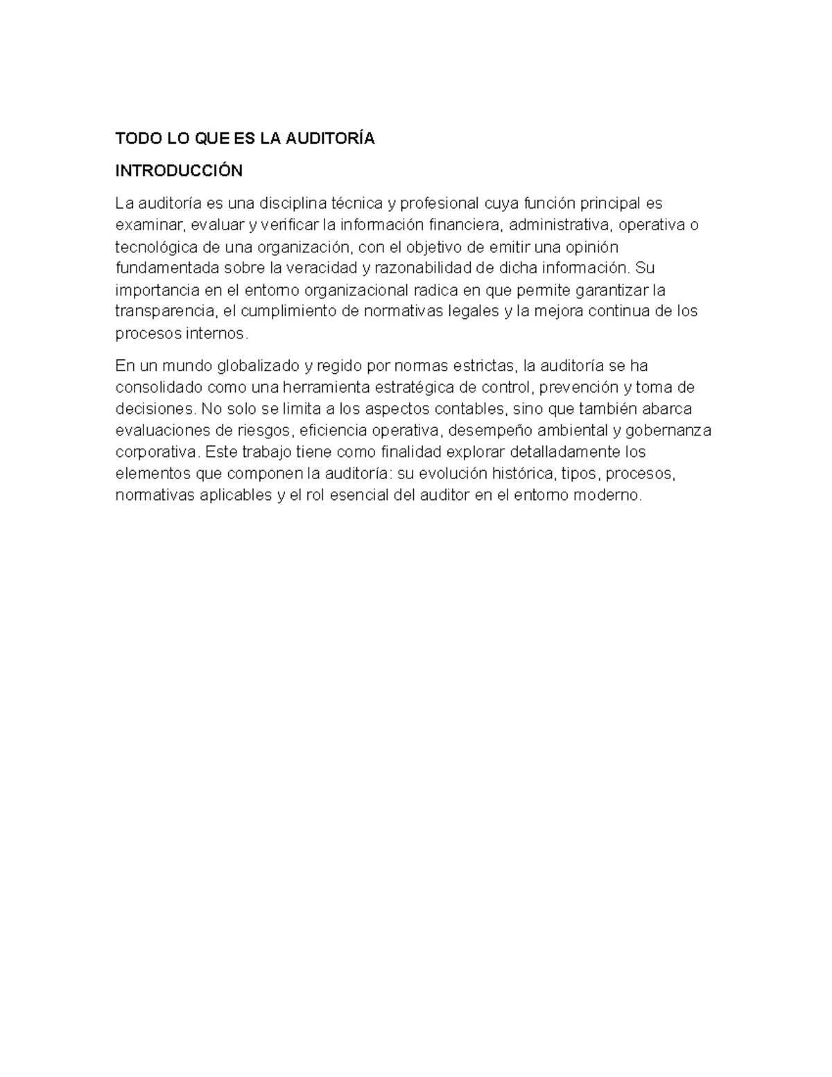 Auditoría: Definición, Evolución y Procesos Clave (AUD 202130548) - Studocu