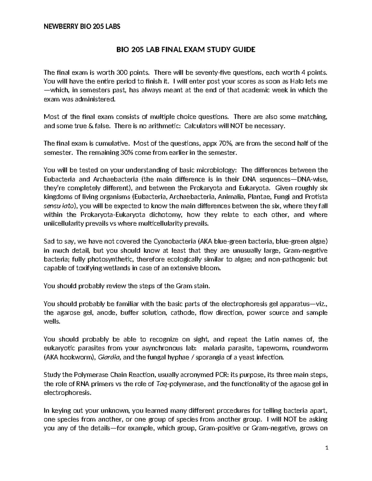 BIO-205L Final Exam Study Guide: Key Microbiology Concepts - Studocu