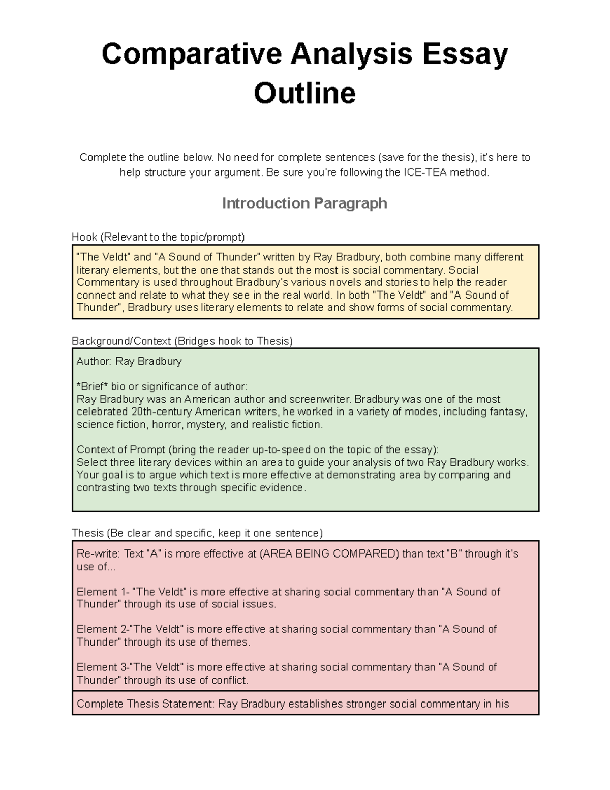 Comparative Analysis Essay Outline - Comparative Analysis Essay Outline ...