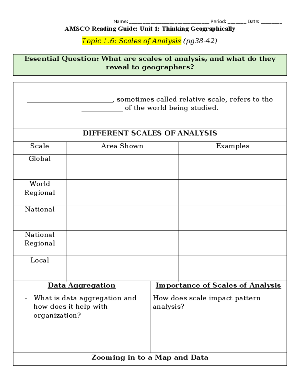 AMSCO Reading Guide: Unit 1 - Thinking Geographically (1.6 & 1.7) - Studocu
