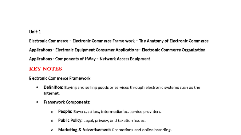 E-Commerce Notes: Framework, Applications, and Payment Systems - Studocu