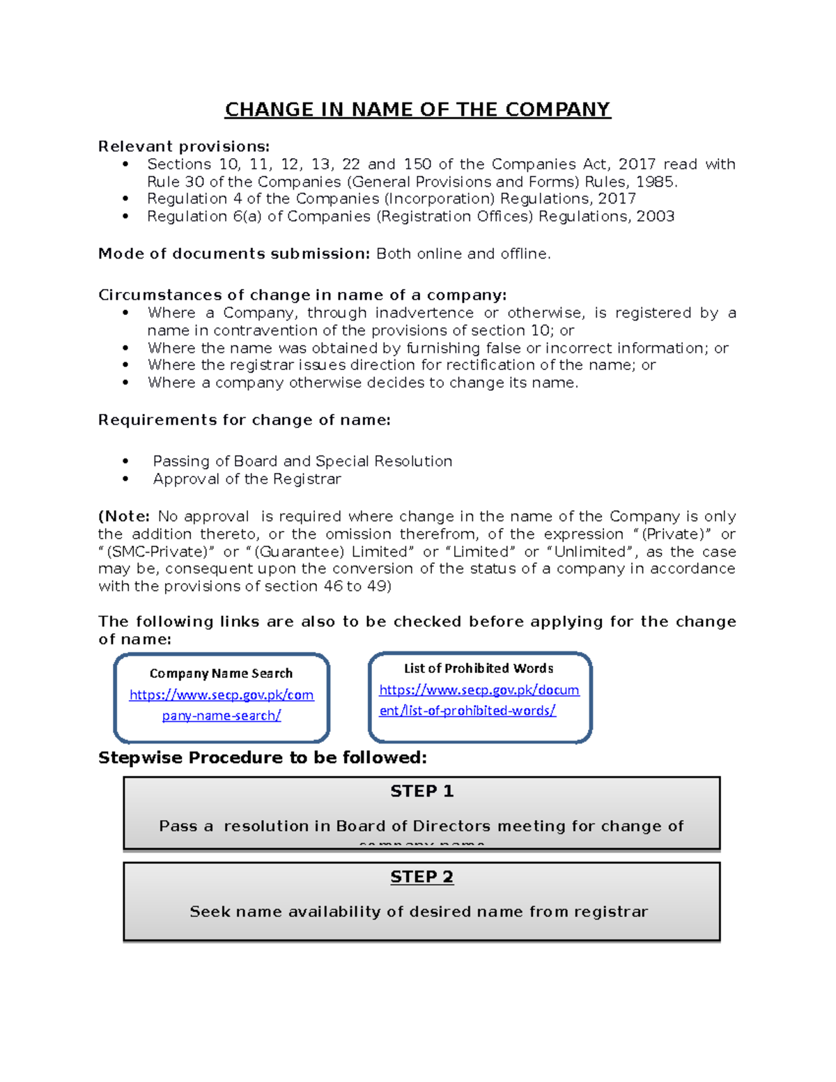 Change in Company Name - Steps, Requirements & Legal Provisions - Studocu