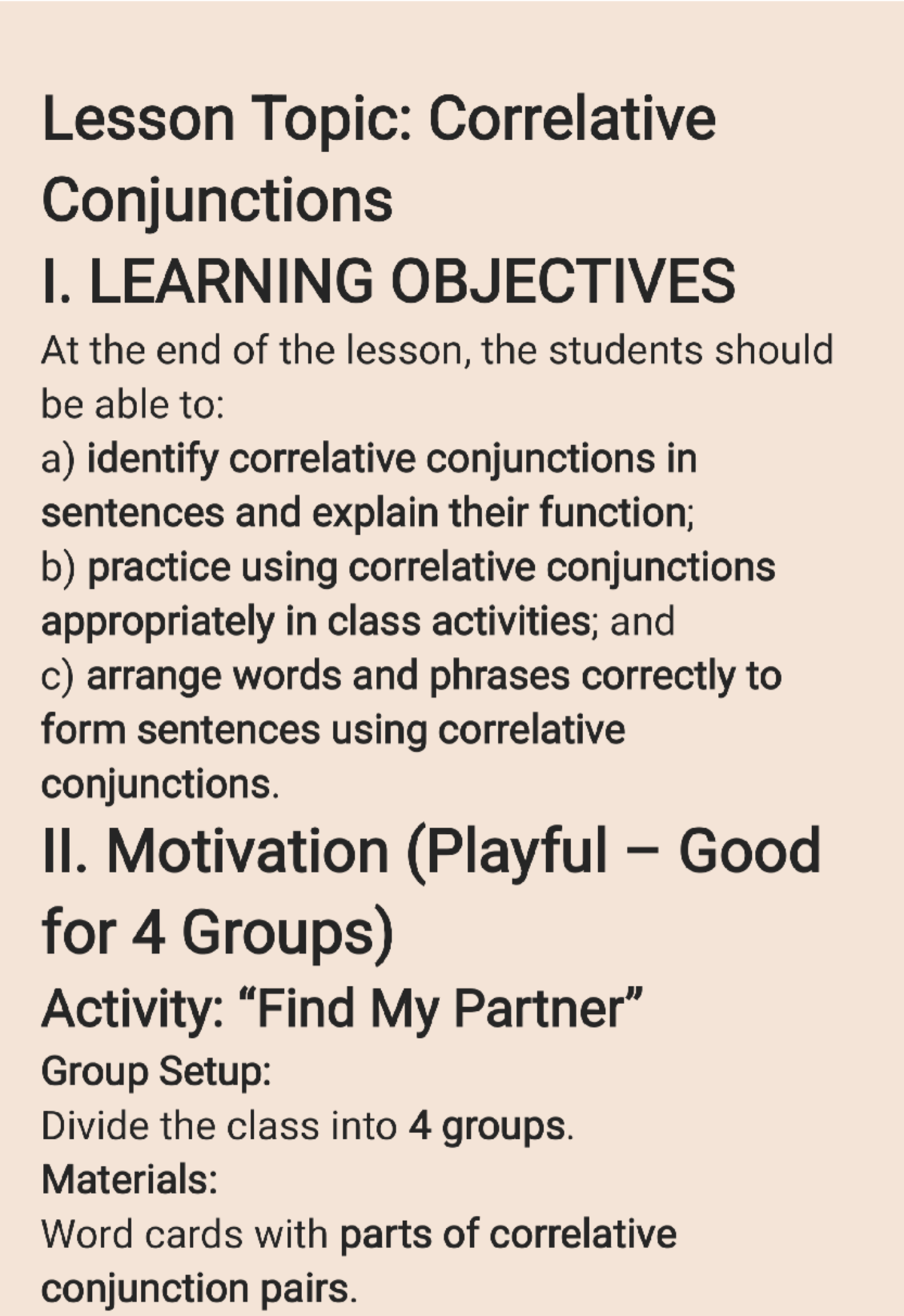 Lesson on Correlative Conjunctions: Engaging Activities & Objectives ...