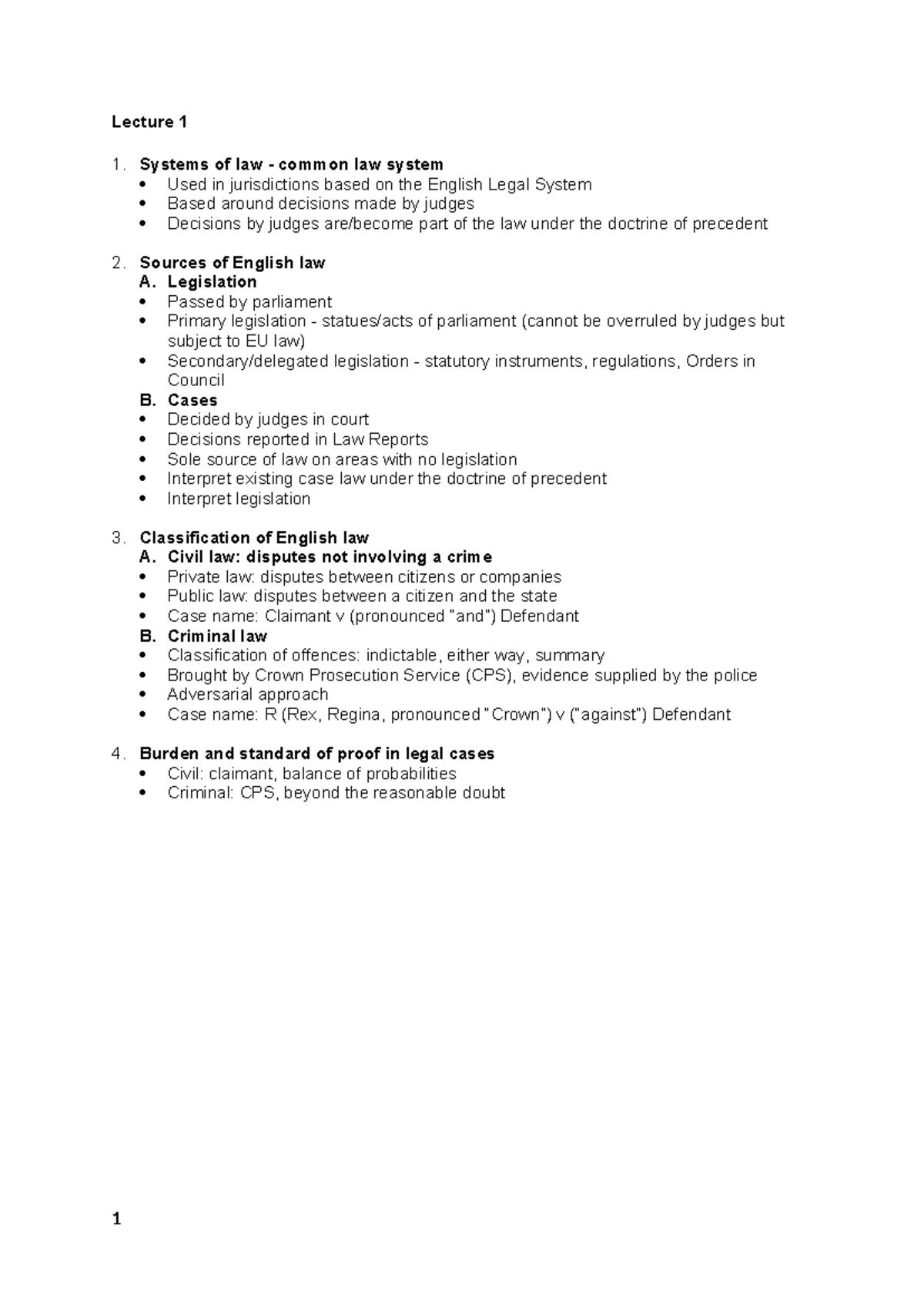 Lecture Notes: English Legal System Overview (LAW101) - Studocu