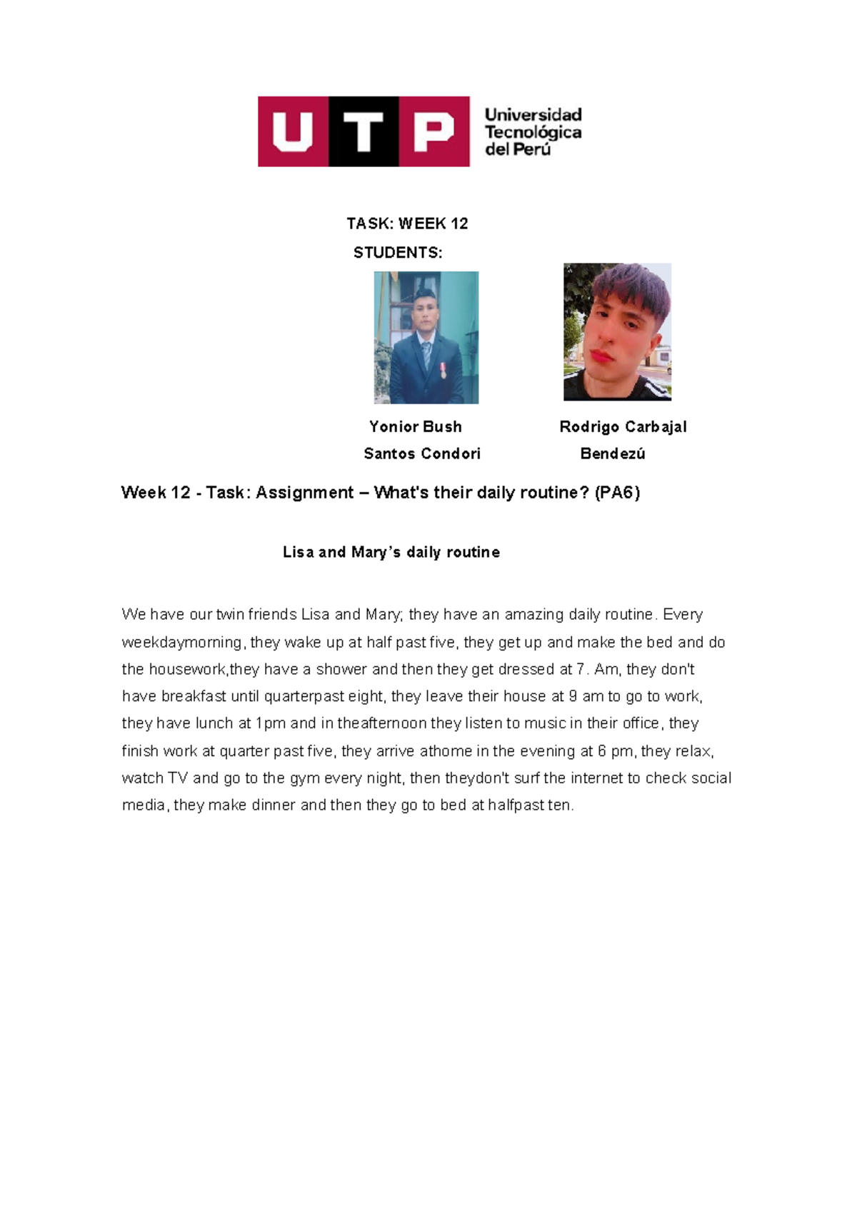 WEEK 12 TASK: Daily Routine of Lisa and Friends (PA6) - Studocu