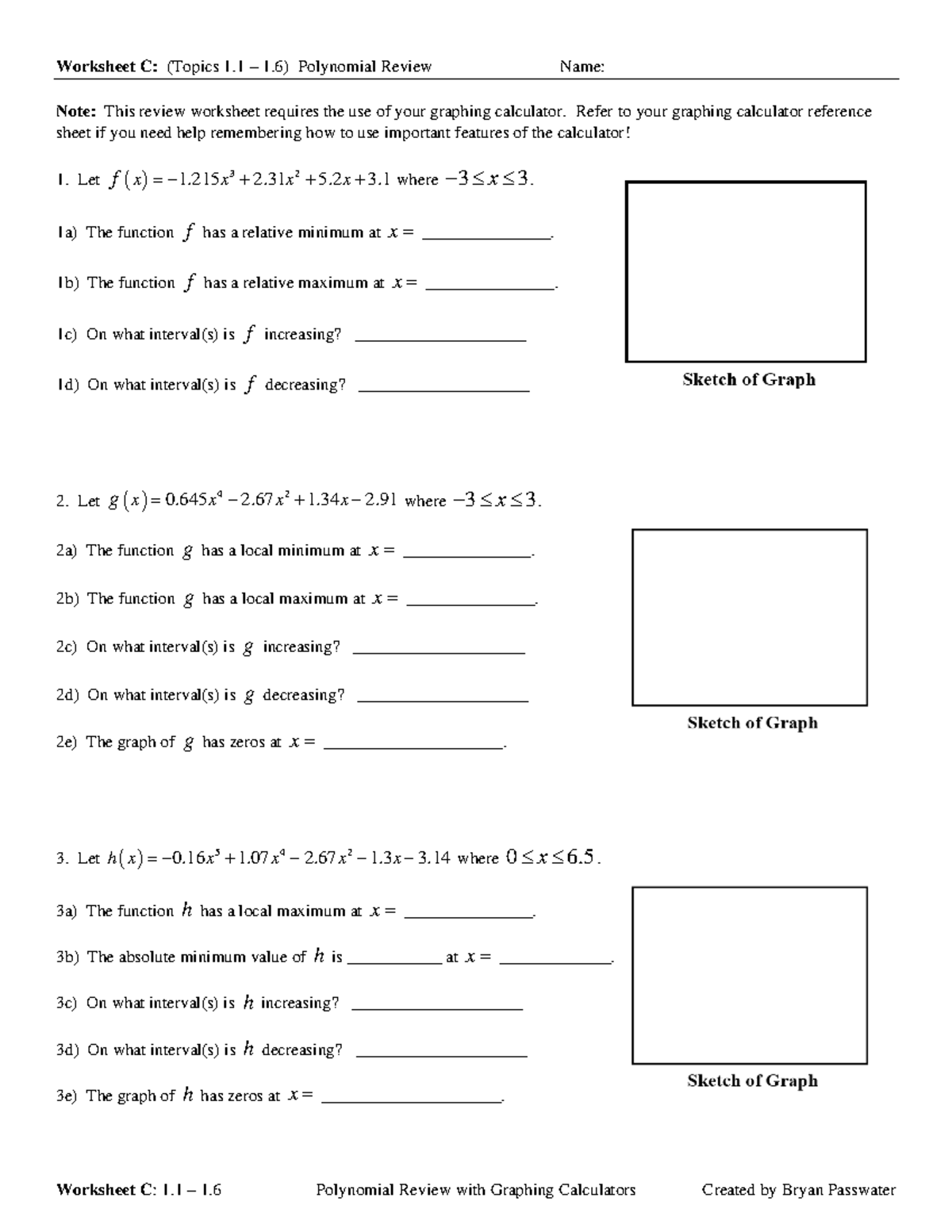 APPC 1.6-1.1C Polynomial Review Worksheet with Calculators - Studocu