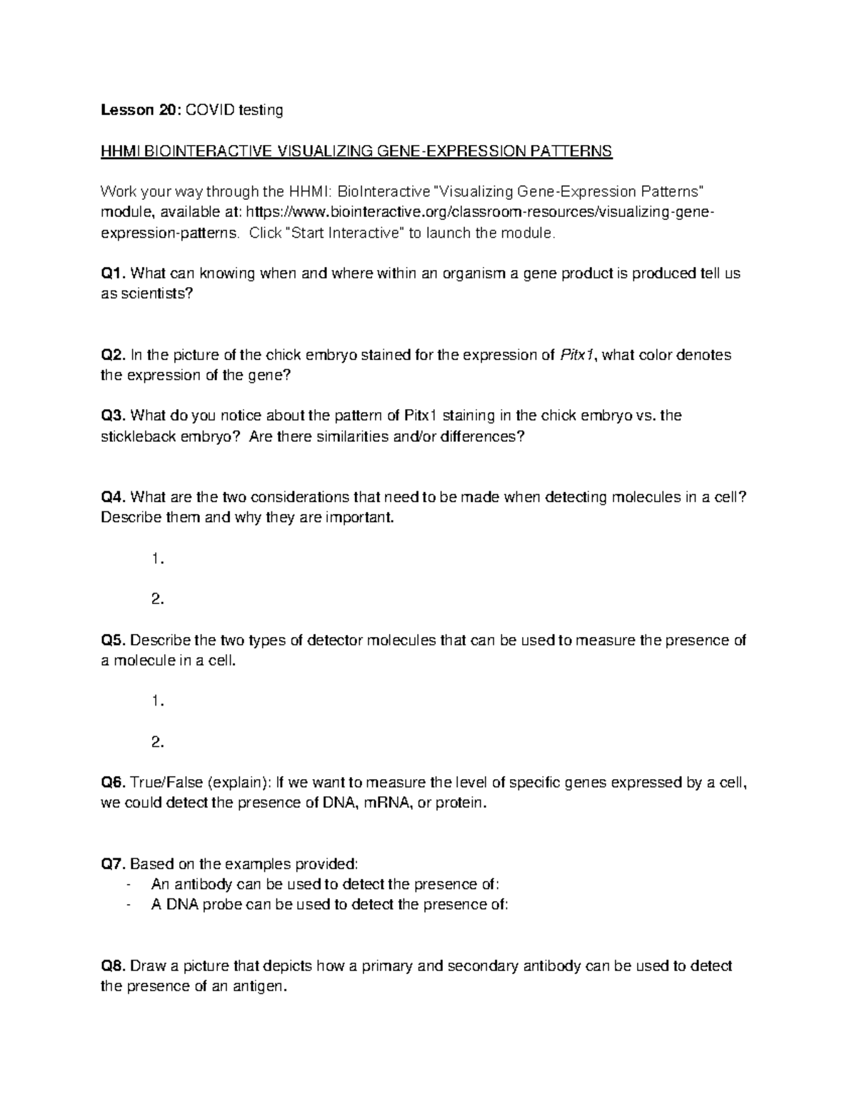 Lesson 20 GRQ link updated - Lesson 20 : COVID testing HHMI ...