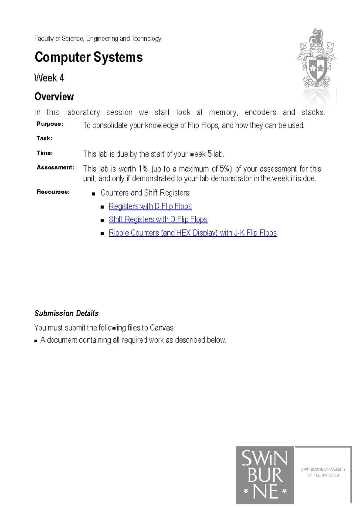 Week04 Lab04 (PDF) - Faculty of Science, Engineering and Technology ...