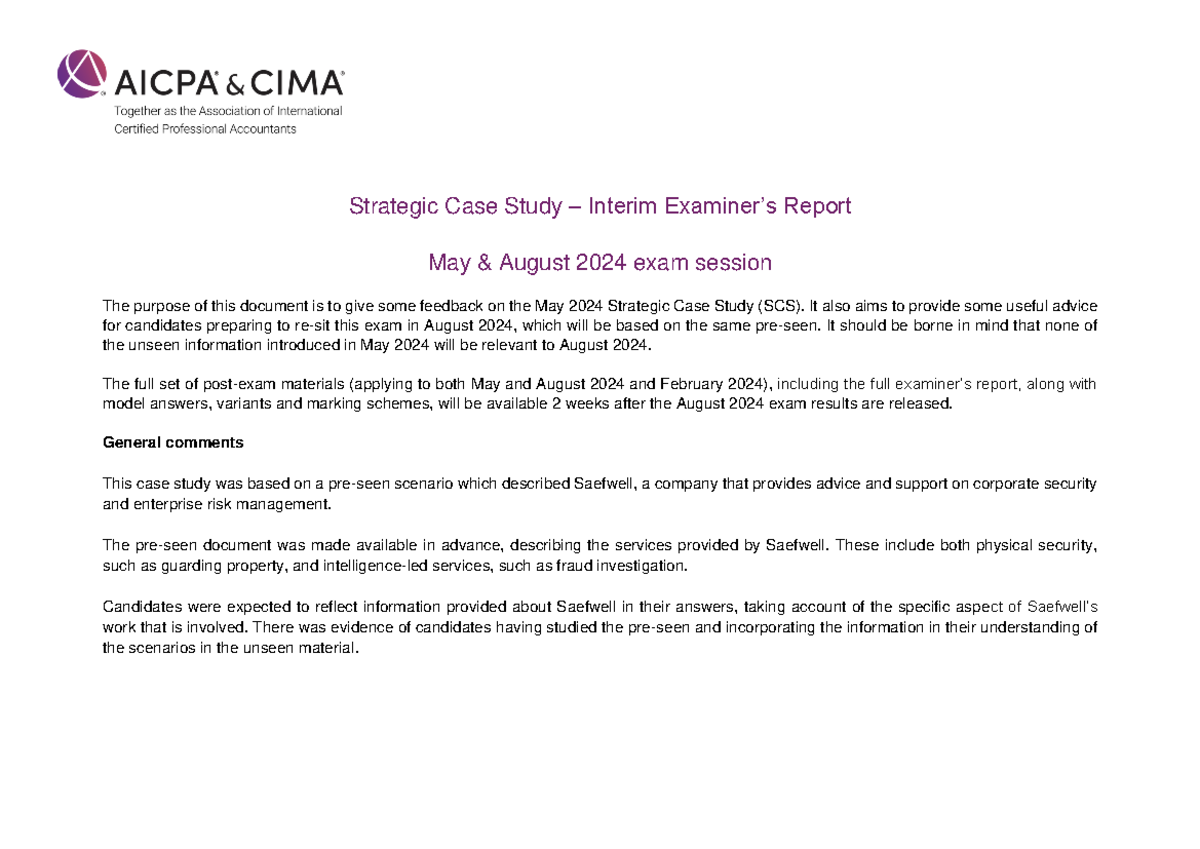 SCS May 2024 Interim Examiner's Report: Key Insights & Feedback - Studocu