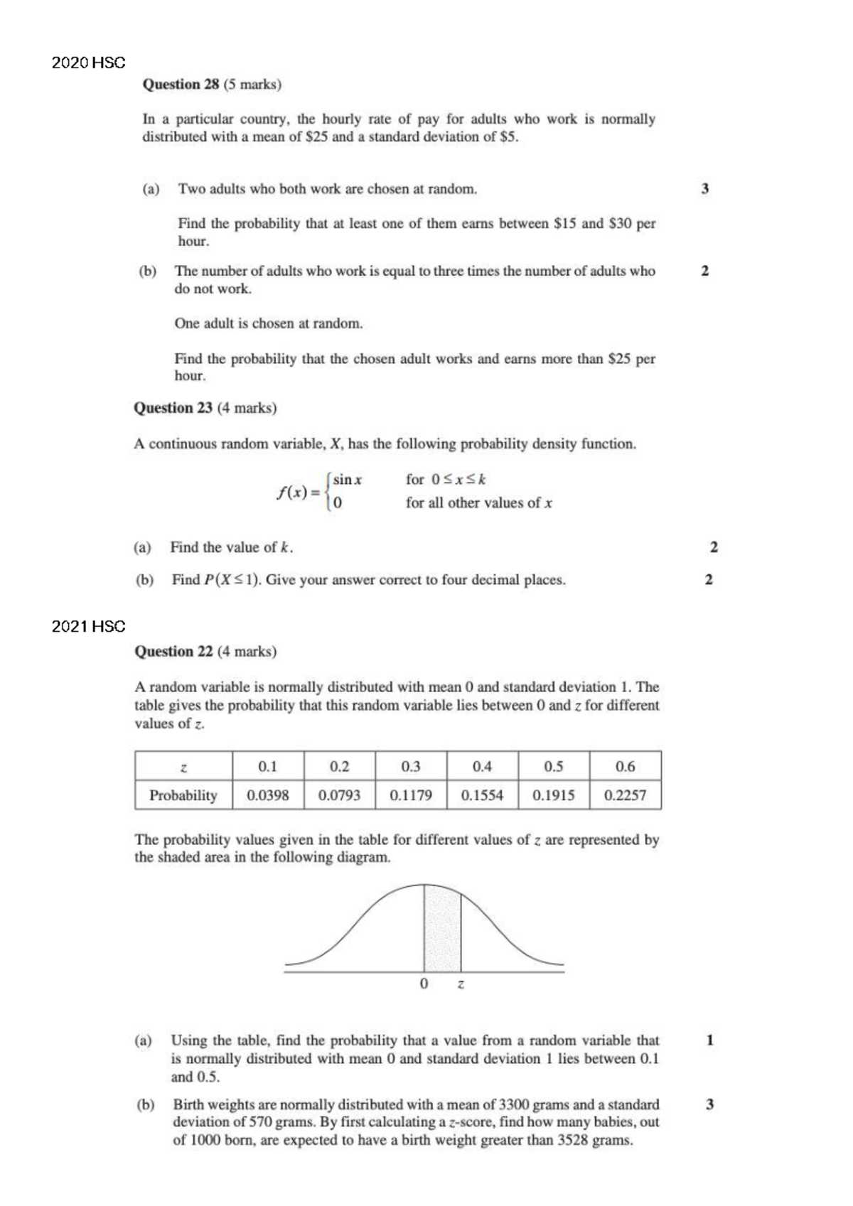 2020-2023 HSC Continuous Probability Questions and Solutions - Studocu