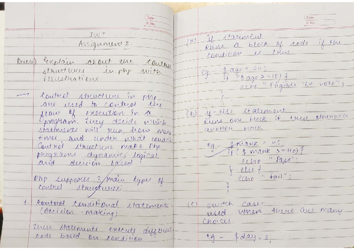IWT2 - Control Structures and XML Overview in PHP - Studocu