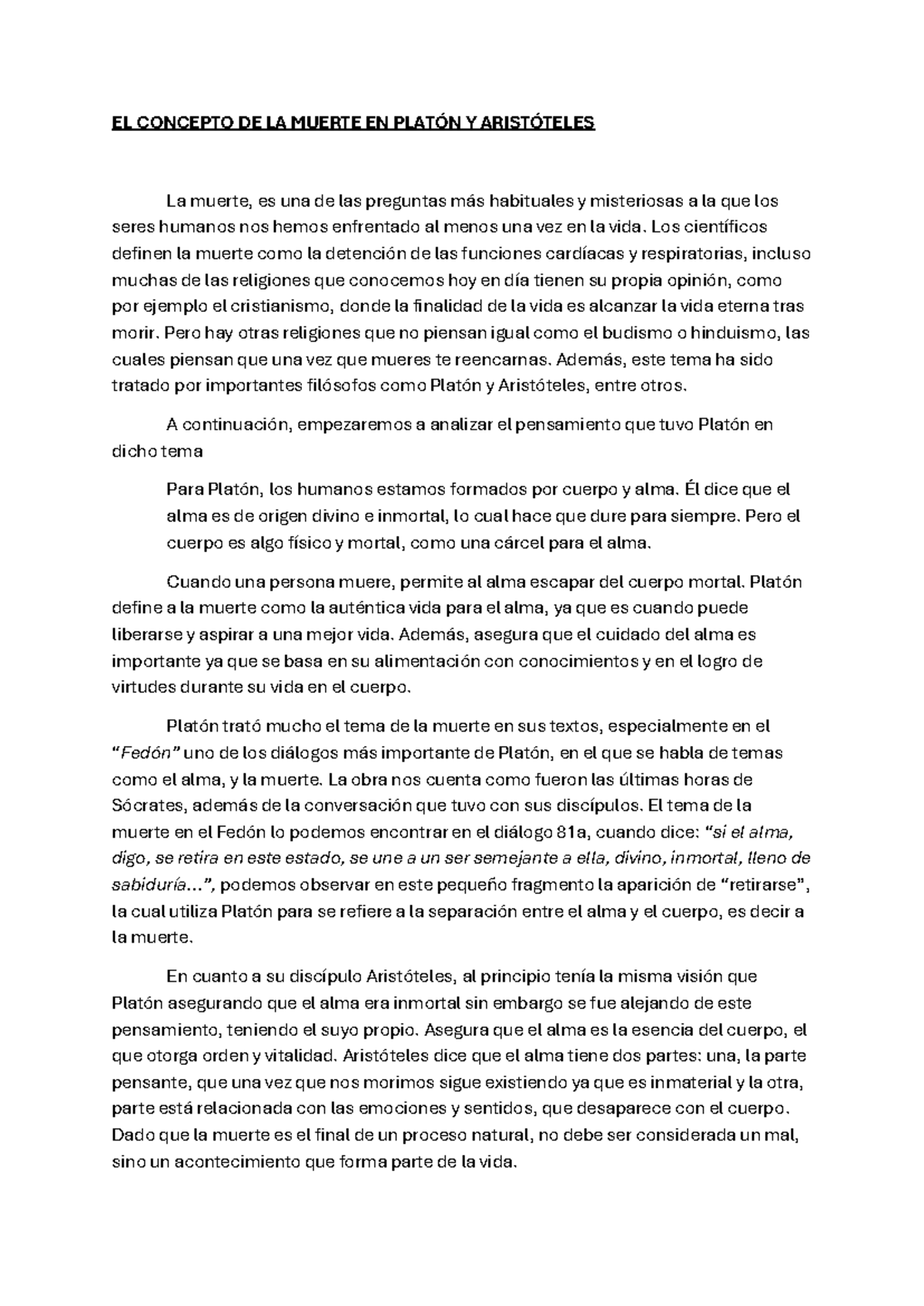 El concepto de la muerte en Platón y Aristóteles: un análisis ...