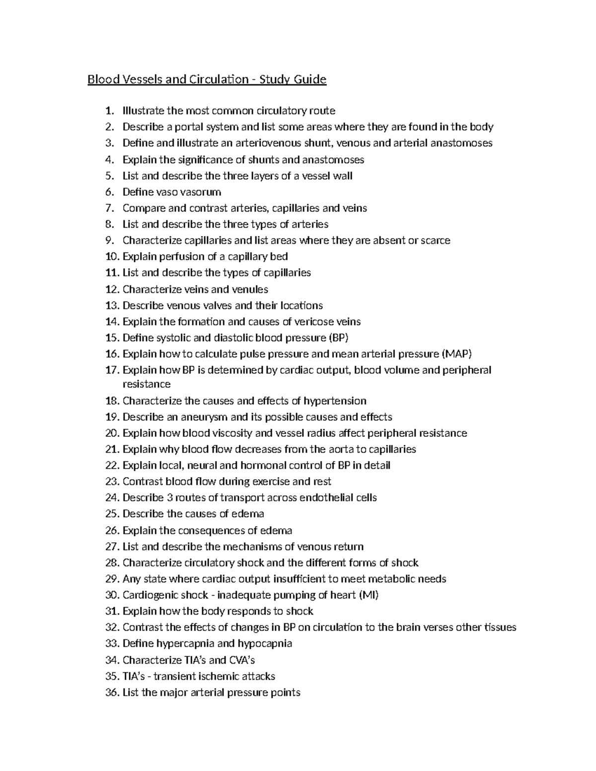 BV and Circulation Study Guide 1: Key Concepts and Mechanisms - Studocu