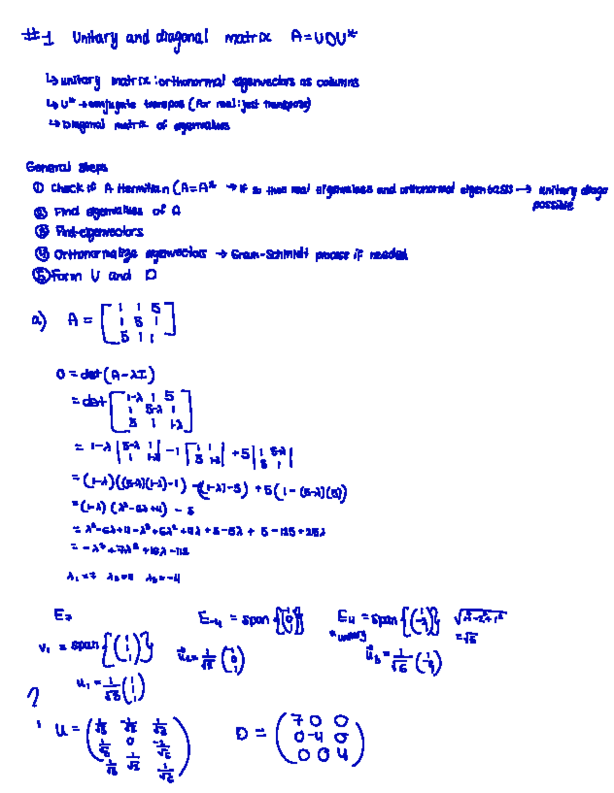 Unitary and Diagonal Matrices: Eigenvalues and Eigenvectors (252 Final ...