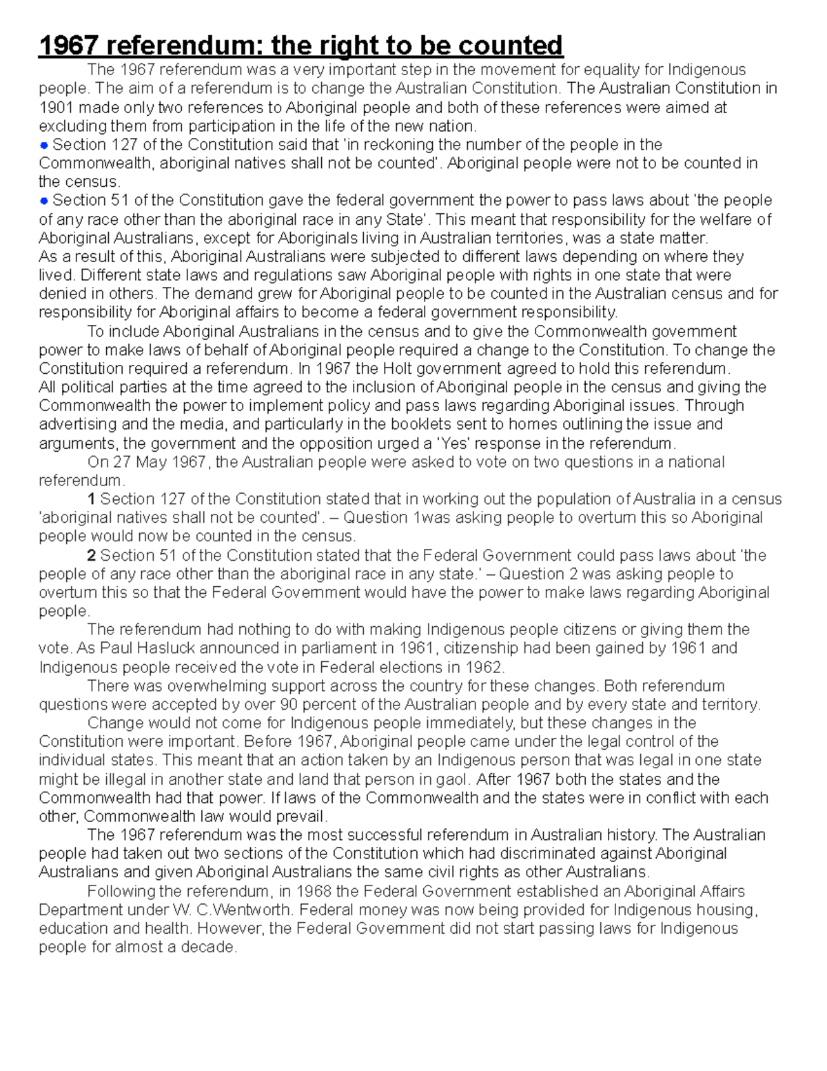 1967 referendum- the right to be counted - 1967 referendum: the right ...