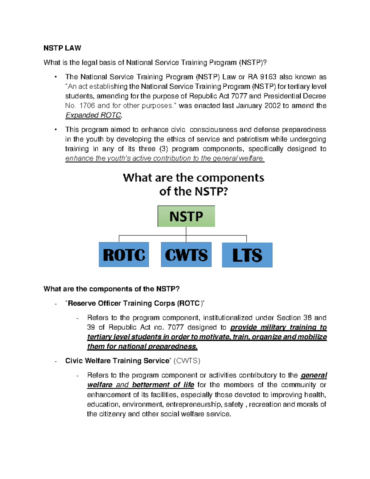 NSTP Law Overview and Core Components - NSTP 1 and 2 Guide - Studocu