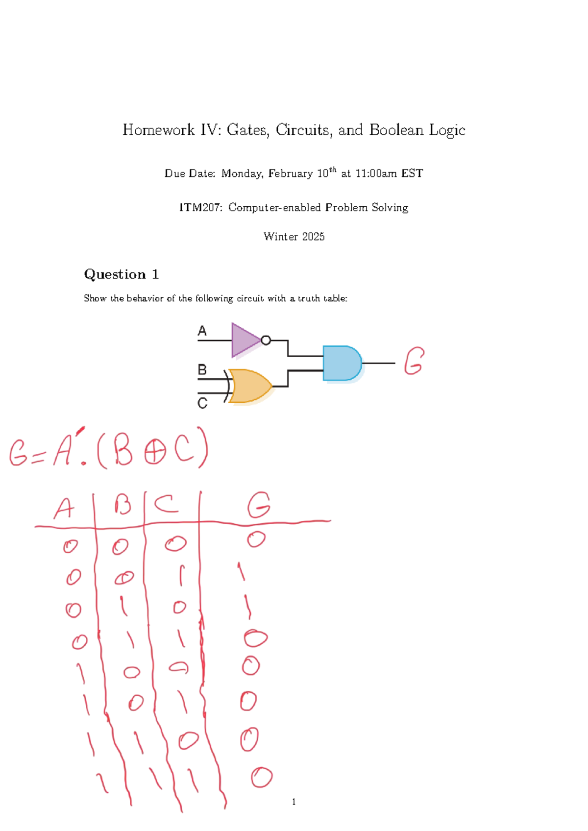 ITM207: Homework IV Solutions on Gates, Circuits, and Boolean Logic ...