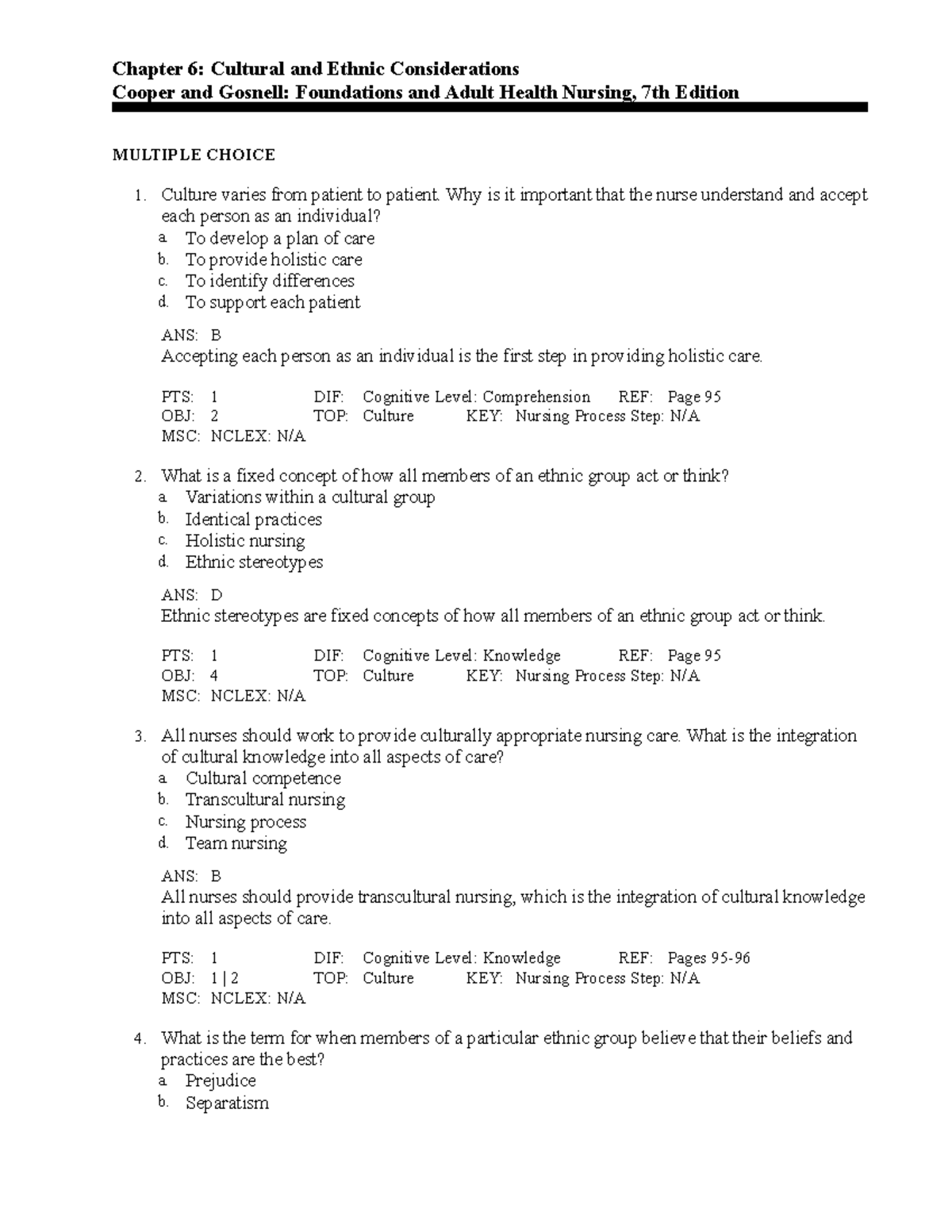 Ch 6 - Cultural and Ethnic Considerations in Nursing Care - Studocu