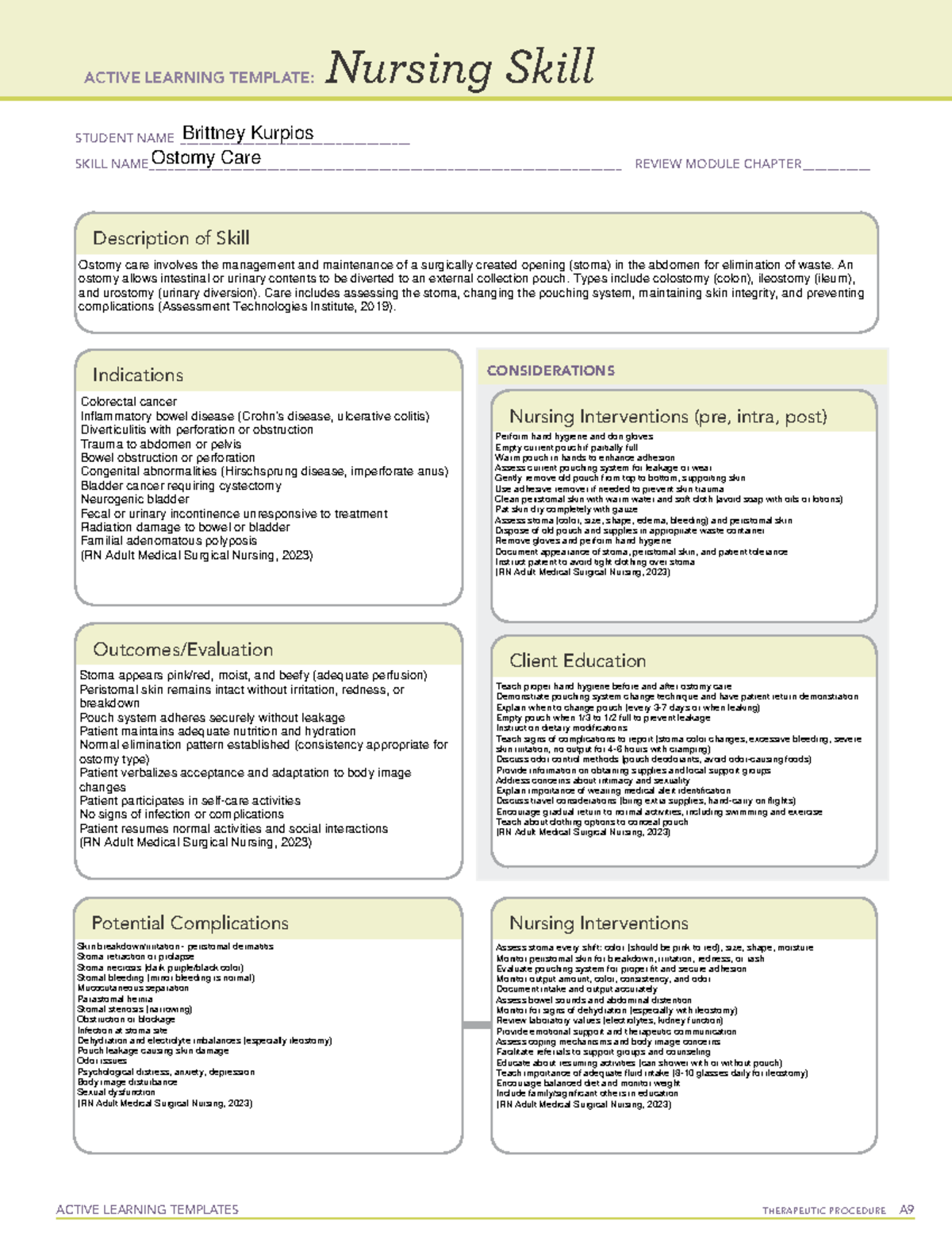 ACTIVE LEARNING TEMPLATE: Nursing Skill - Ostomy Care (A9) - Studocu