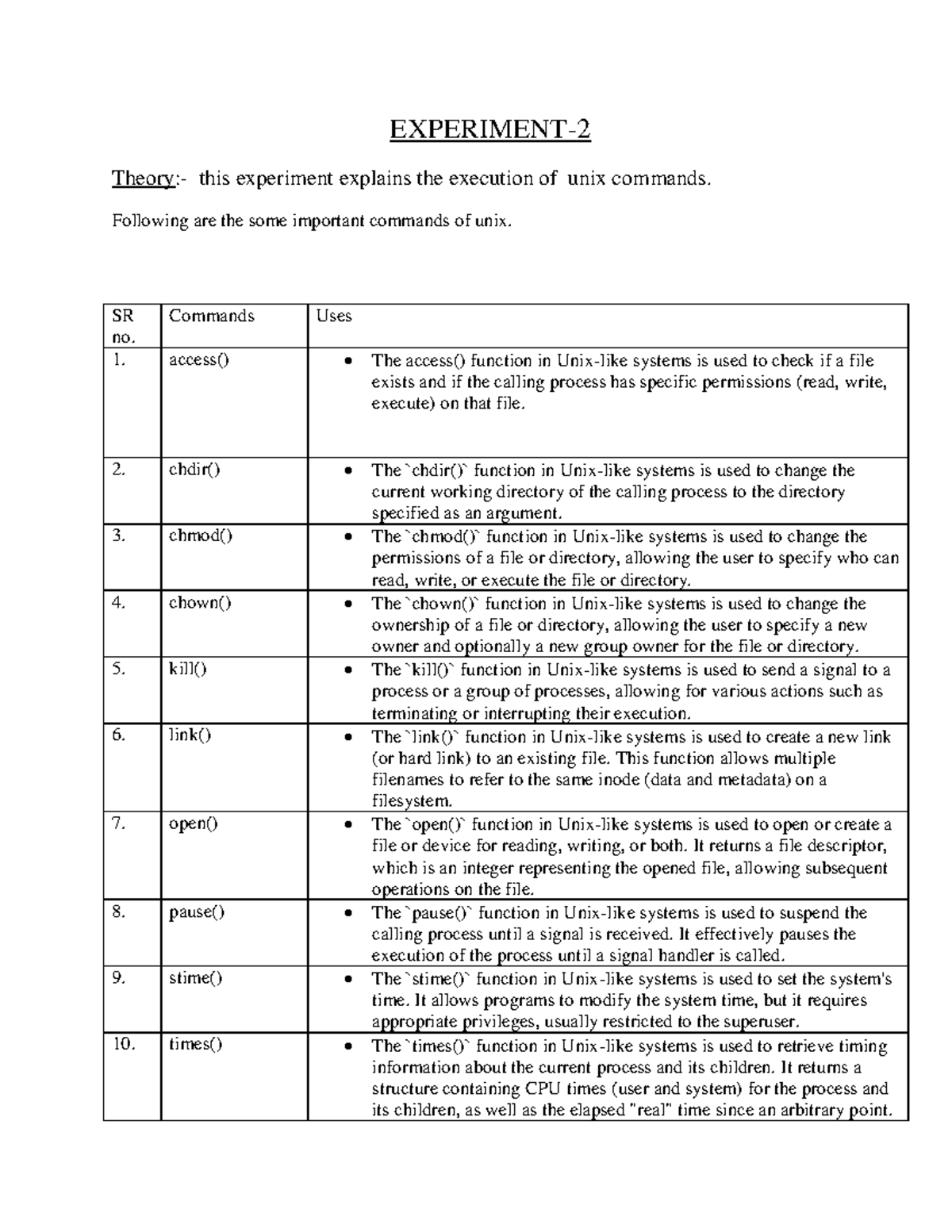 Unix commands execution explained: key functions and their uses - Studocu