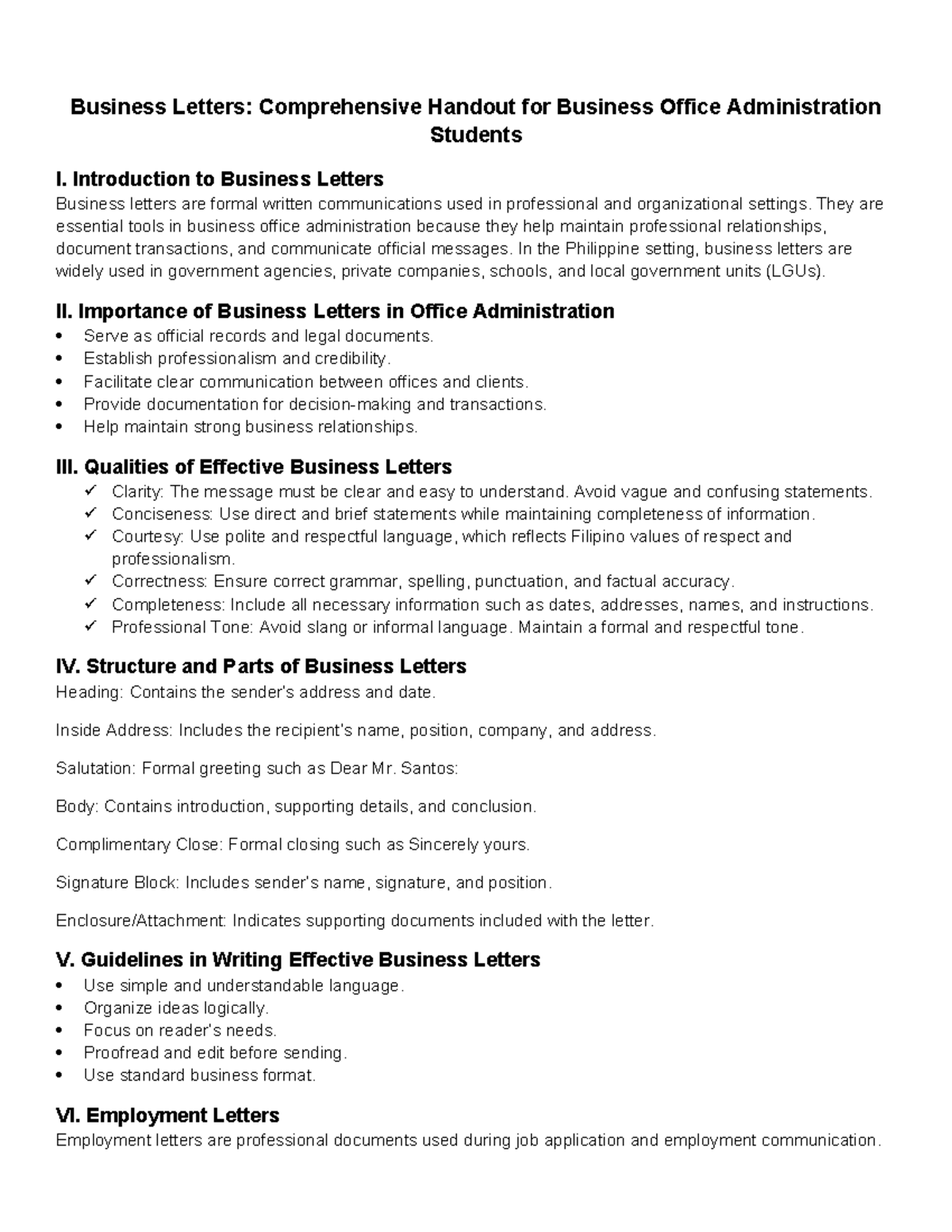 Business Letters: Essential Guide for Business Admin Students - Studocu