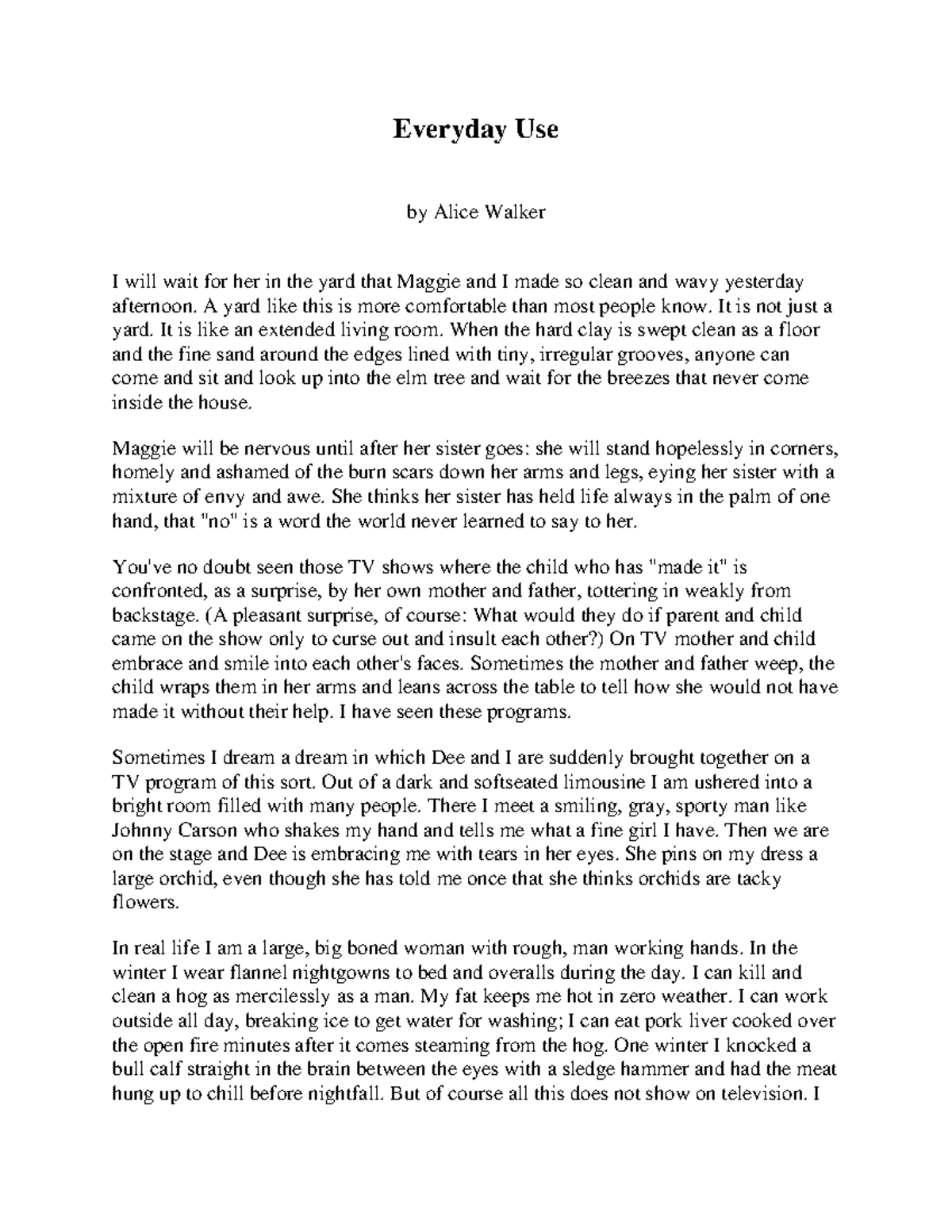 Everyday Use: A Short Story Analysis - Studocu