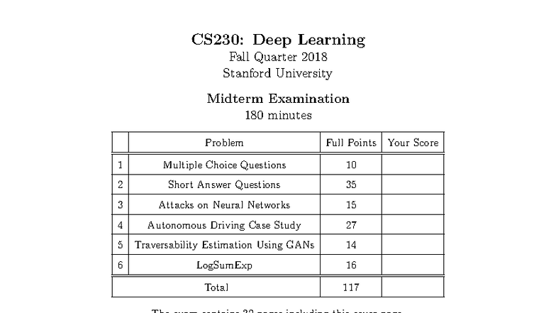 CS230: Deep Learning Fall 2018 Midterm Exam Overview and Questions ...