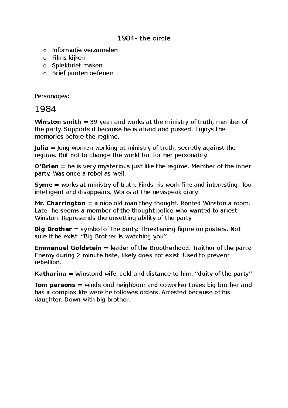 1984 & The Circle: Character Analysis and Key Themes - Studeersnel